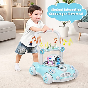 INFANS Baby Walker, 3 in 1 Toddler Walker Bouncer, Learning-Seated, Walk-Behind, Music, Adjustable Height, High Back Padded Seat, Detachable Trampoline Mat, Activity Walker with Toys(Pink)