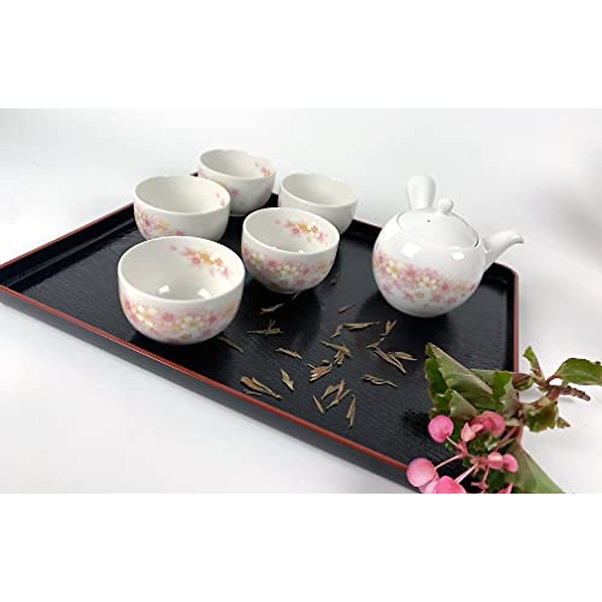 JapanBargain 4127, Large Japanese Serving Tay Plastic Lacquered Tray for Eating Tea Serving Tray Ottoman Coffee Table Tray TV Tray Butler Tray, Black and Red Color, Made in Japan, 19x14-1/2 inch