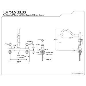Kingston Brass KB7751BLBS English Vintage 8" Centerset Kitchen Faucet, 8-5/8" Spout Reach, Polished Chrome