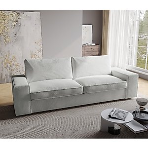 UIXE 80" Loveseat Sofa, Modern Love Seat Living Room 3-Seater Couches with Linen Fabric Cushion, Mid Century Upholstered Wide Track Armrest Couch Comfy Solid Wood Furniture for Bedroom, Beige