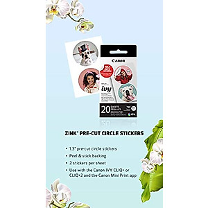 Canon IVY ZINK Pre-Cut Circle Sticker Paper, 20 Sheets