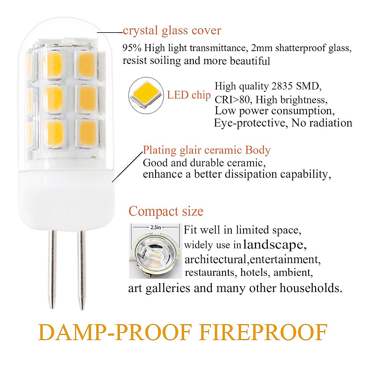 XRZT 120V G4 Led Bulb Dimmable 30-35W Halogen Bulb Equivalent, Warm White 3000K 3W G4 Bi-pin Base Led Bulb, 5-Pack