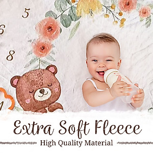 Milestone Blanket with 2 Placement Markers , Gender Neutral,Baby Monthly Milestone Blanket , Baby Growth Chart Blanket (60inx40in)