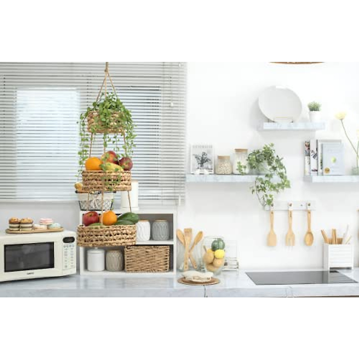 Hanging Fruit Basket Handmade Woven Hanging Basket Kitchen Storage. 3-Tier Fruit Baskets for Produce. Boho Hanging Planter Baskets - Kitchen Produce Storage Eco Friendly Organizer Heavy Duty