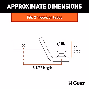 CURT 45154 Fusion Trailer Hitch Mount with 2-Inch Ball & Pin, Fits 2-In Receiver, 7,500 lbs, 4-Inch Drop, Gloss Black Powder Coat