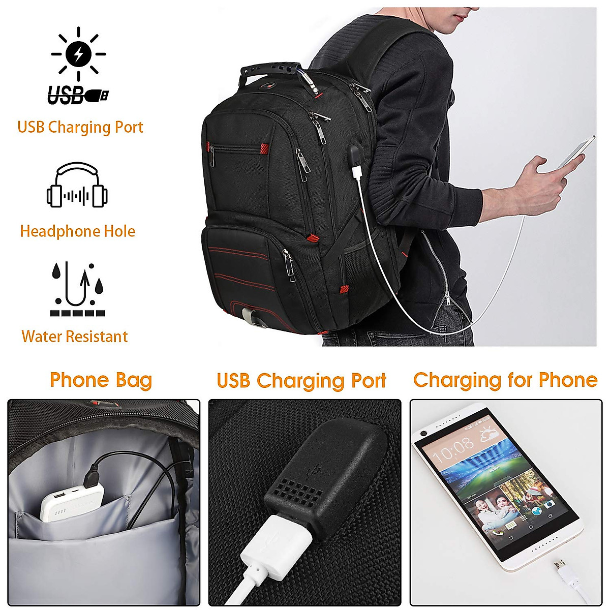 Travel Laptop Backpack,50L Extra Large Backpack for Men Women with USB Charging Port,TSA Friendly Durable Big Computer bag Tech Backpack RFID Heavy Duty Business College School Bookbag Fit 17''Laptops