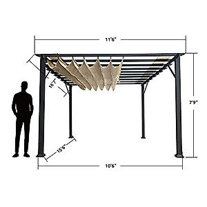 Paragon Outdoor 11' x 16' Palermo Soft Top Pergola, Gray Powder-Coated Aluminum Frame Finish with Sand Canopy, Convertible Top, Reinforced and Rust-Resistant, Perfect for Every Season