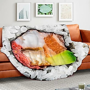 ARESD Flannel Fleece Blanket Sushi Roll Wrap Blanket Round Throw Blanket Funny Realistic Food Round Blanket Novelty Food Throw Blanket Sushi Roll 59 Inches
