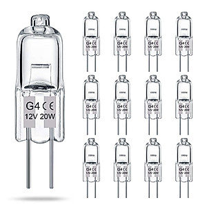 TAIYALOO G4 Bulb 12 Pack Crystal Clear Halogen Light Bulb 2 Pin 12V 20W JC T3 Bi-Pin G4 Base Dimmable 2700K Warm White 2 Prong Light Bulb for Under Cabinet Puck Light, Chandeliers, Landscape Lighting