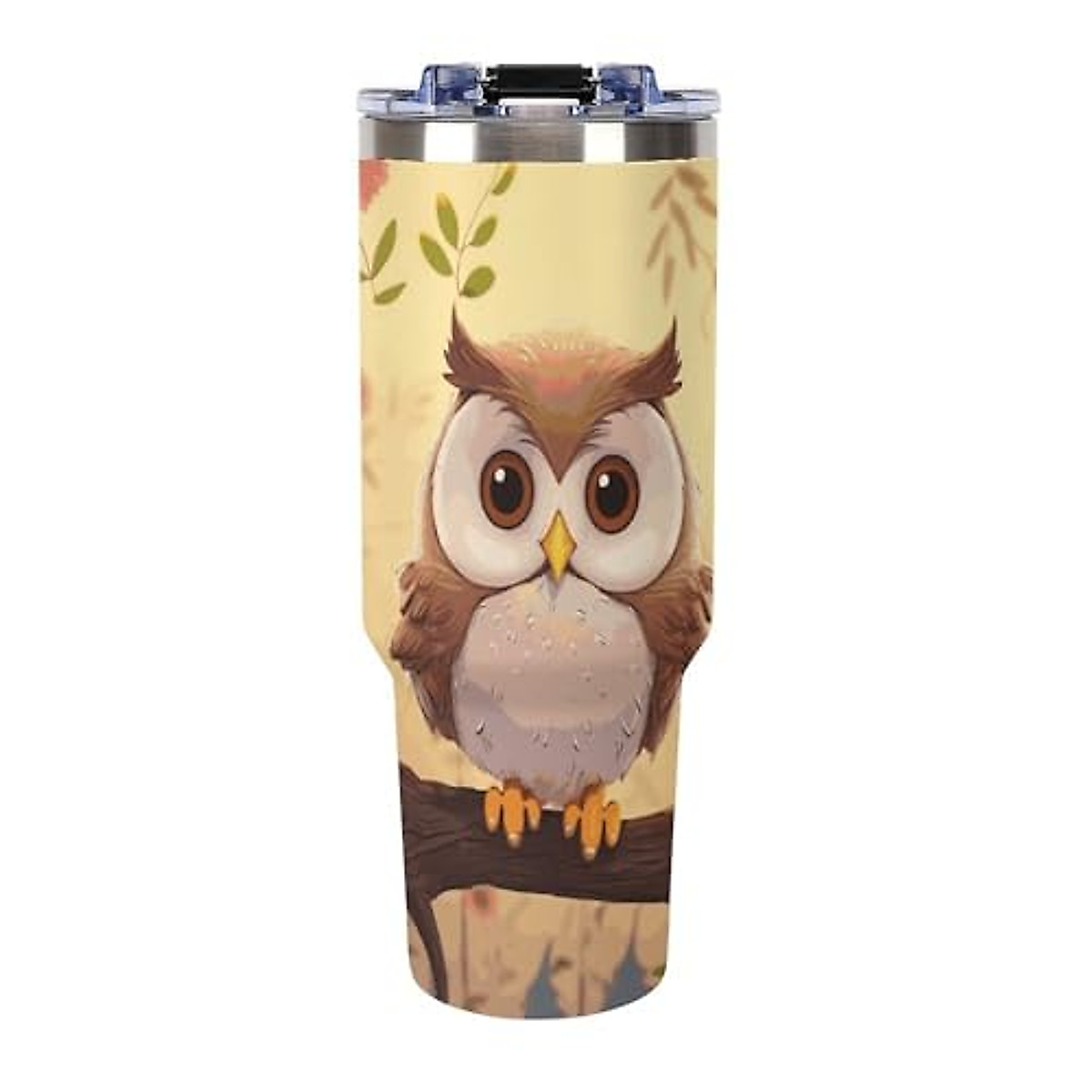 LPSADGF Cute Owl Insulated Stainless Steel Travel Mug, 40 Oz Tumbler with Handle And Straw Double-Wall Vacuum Coffee Cup, Leak-Proof Lid, Keeps Drinks Hot/Cold for Hours