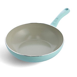 Greenpan Green Chef Deep Wok Pan, 11.0 inches (28 cm), IH Compatible, Ceramic Finish, Non-Stick Interior and Exterior for Easy Cleaning, Non-Toxic Materials, Earth Color, Mint Green