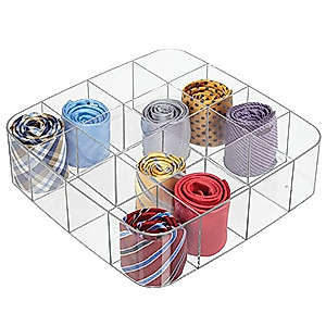 mDesign Plastic Closet Accessory Drawer Organizer for Dresser, Closet, Bedroom, Bathroom, Entryway, Office - Store Belts, Ties, Socks, Watches - 16 Sections- 2 Pack - Clear