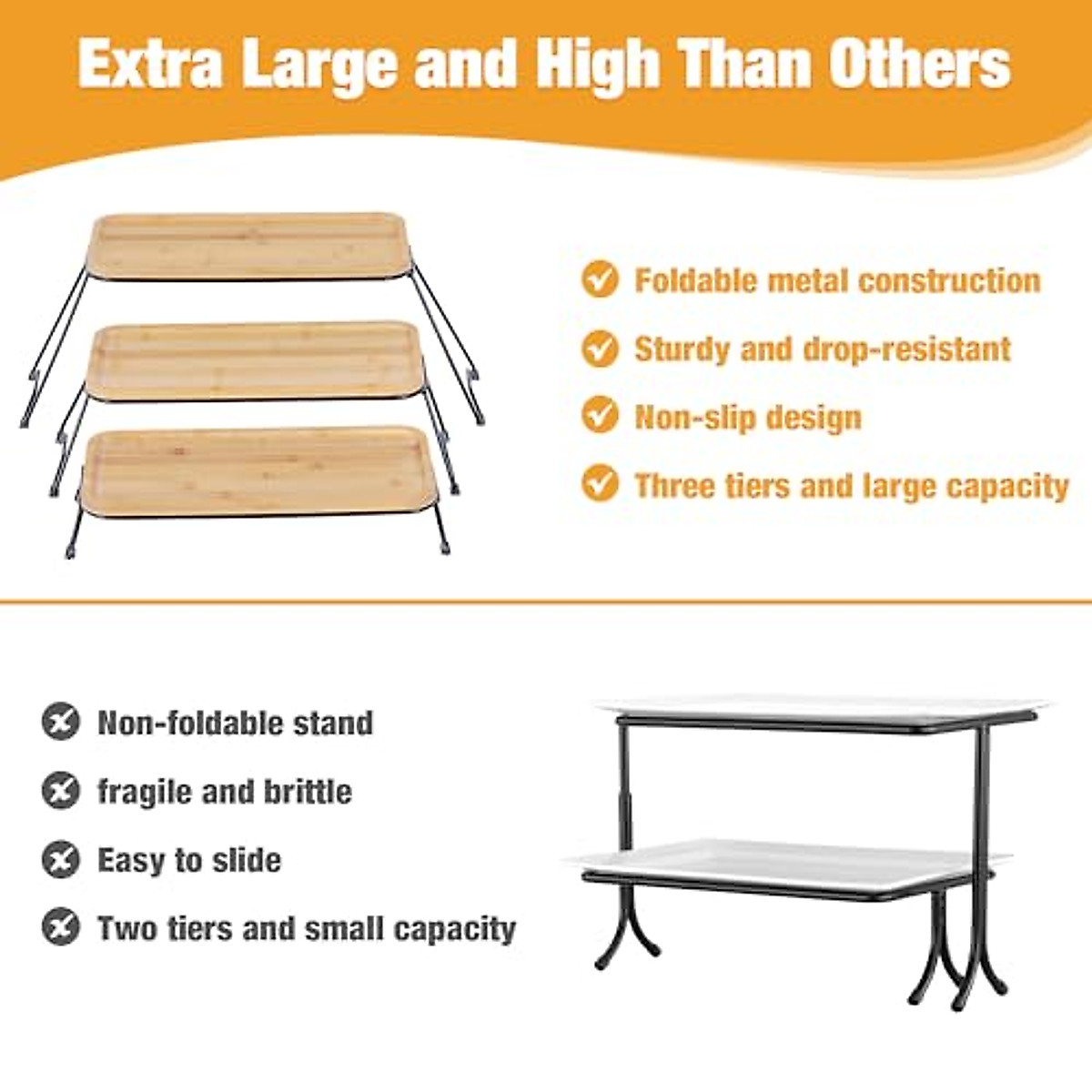 Urban Deco 3 Tier Serving Tray, Collapsible Tiered Tray Stand with 15 Inch Serving Platters for Dessert Table Display Set, Large Cupcake Stand, Serving Dishes for Entertaining