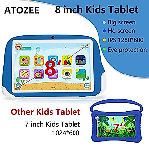 ATOZEE 8 Inch Kids Tablet, Android 11 Toddler Tablet, 32GB ROM+2GB RAM, Quad-core Processor, 1280x800 IPS HD Eye-Care Touchscreen, 8MP Camera Tablets PC with Silicone Case