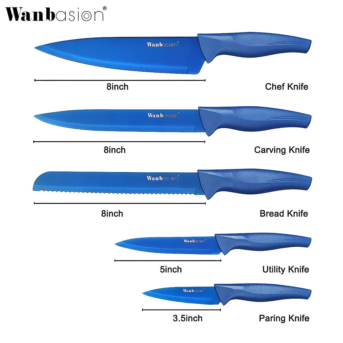 Wanbasion Navy Blue Kitchen Knives Block Set Professional, Stainless Steel Knife Set with Block, Knives Block Set with Knives Chef for Cooking