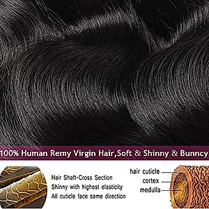 Fheaicr Human Hair Bundles 12A Brazilian Body Wave Bundles 100% Unprocessed Brazilian Hair 28 Inch Bundles Natural Black（1 Bundle)