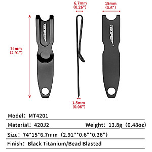 TONIFE EDC Pocket Clip ，Multi-Purpose Keychain, Cash Clip for Digital Devices and Portable Tools(Black Titanium)
