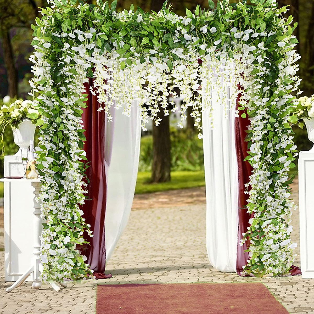 10 Pcs Wisteria Artificial Flowers Garland White Artificial Flowers Fake Flowers Silk Wisteria Garland Vine Hanging Flower for Wedding Arch Home Garden Outdoor Party Decor(White,Total 72.2ft)