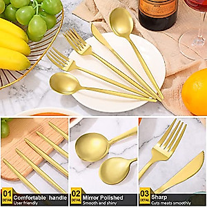 90 Pcs Gold Silverware Set, 18 Set Gold Flatware Cutlery for 5 Matte Golden Stainless Steel Utensils Set Includes Forks Knives and Spoons for Kitchen Home Restaurant (Gold Handle)