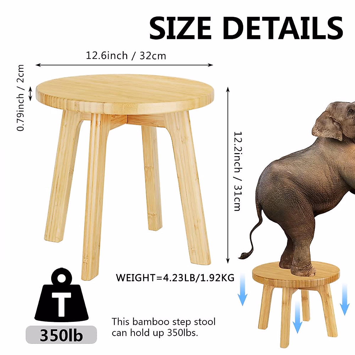 Bamboo Wooden Step Stool - Portable Stool - Foot Stool Bed Steps for High Beds for Adults Holds Up to 350lbs Sturdy Kids Step Stools for Kitchen Bathroom Bedroom Toilet (Large Round)