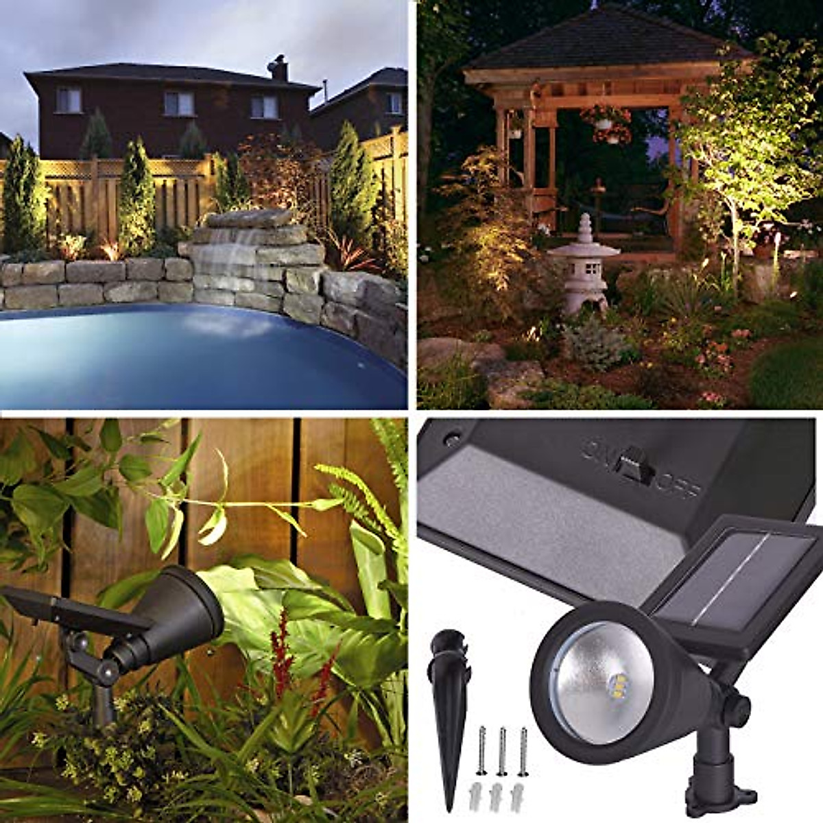 Sterno Home GL40460 Outdoor Solar LED Black Light Kit, Ground or Wall Mountable, Landscape Waterproof Security Lighting with Adjustable Spotlight for Patio, Porch, Deck, Garden, Pool - 2 Pack