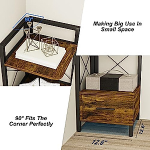 LAZEYARD 70.8 Inch Corner Bookshelf, 5 Tier Tall Narrow Bookshelf with Drawer and Glass Holder, Skinny Corner Bookcase, Freestanding Display and Storage Corner Shelf, Industrial Rustic Brown and Black