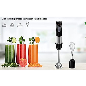 Hand Blender for Kitchen, 500W Immersion Blender 2-in-1 with 6 Speeds and Turbo Setting, Handheld Mixer with Stainless Steel Blades for Smoothie, Baby Food, Sauces, Puree, Soup, BPA Free, Black