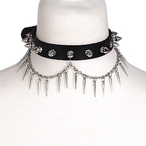 FNQUFUJ Punk Spiked Choker Necklace For Women Men Leather Collar Spikey Chain Studded Chocker Goth Jewelry Halloween Cosplay Accessories (black)