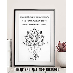 TJ Originals Like a Lotus Flower Quote - Spiritual and Boho Wall Decor - Namaste Zen and Meditation Aesthetic Room Decor - Unframed 11x14 Wall Art Print for Living Room or Yoga Studio