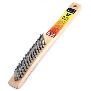 Forney 70523 V-Groove Stainless Steel Wire Brush, with Wood Handle, 13-3/4-Inch-by-.014-Inch
