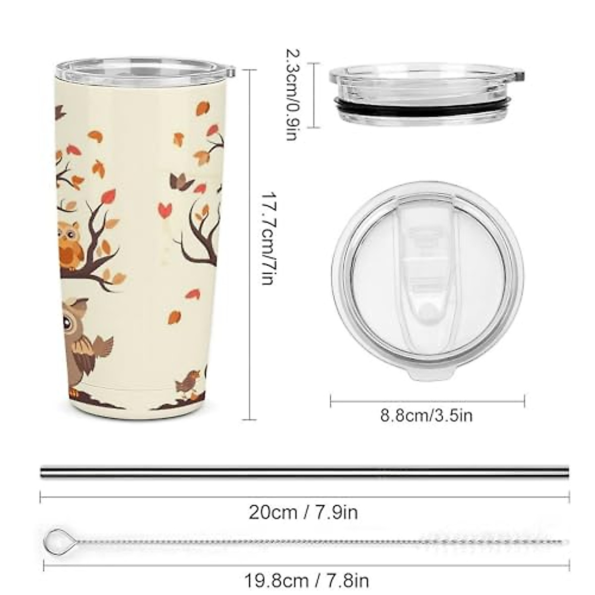 ZXDSKGYN 20 Oz Tumbler With Straw Leak Proof Thermos Cup, Cartoon Family Owls On The Brown Tree Stainless Steel Insulated Travel Coffee Mug Fit for Car Cup Holder