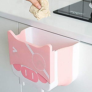 Cabilock Kitchen Hanging Trash Can Small Foldable Waste Bins Hanging Cabinet Trash Can Home Wall Bedroom Office Car Waste Container (Pink)