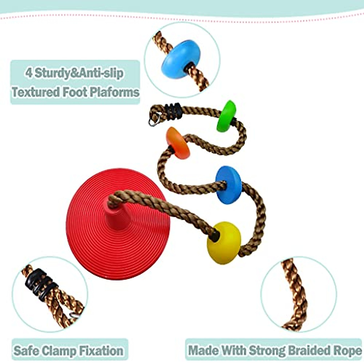 IFOYO Climbing Rope Swing for Trees, Heavy Duty Plastic Disc Swing Seat for Kids and Adults Outdoor Tree Backyard Playground Swing, Red