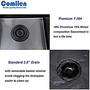 Comllen 15 x 17 inch Black Bar Sink Undermount，Black Stainless Steel Wet Bar Prep Sink Small Kitchen Sink Single Bowl RV Sink with Bottom Grid and Strainer-KYL001B