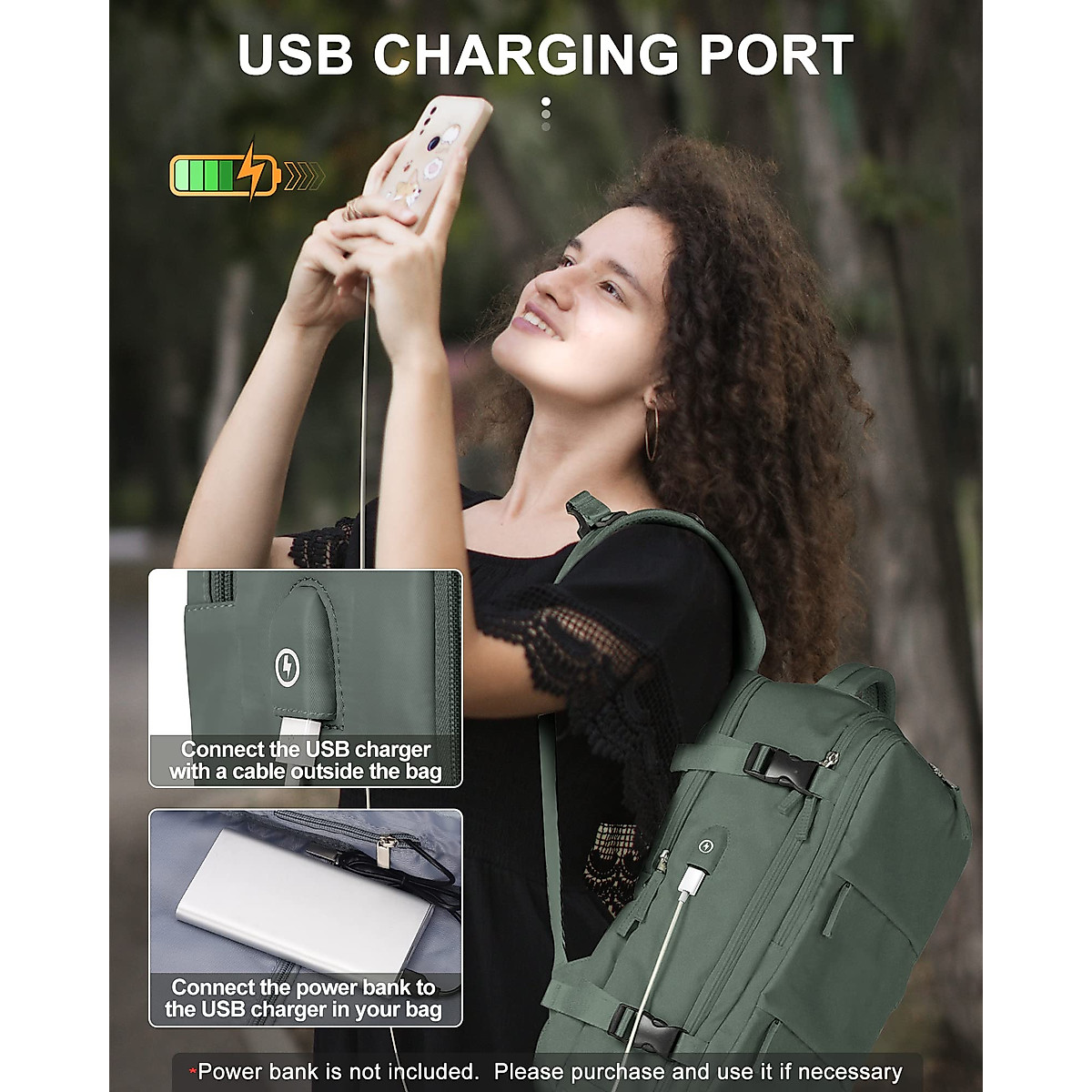 bergsalz Backpack For Women Travel Bag Weekender Lightweight Medium Backpack Olive Green For Men Hiking Waterproof Gym Bag Travel Essential Canvas Bag Carry On Backpack For Sport Fan Laptop Bag