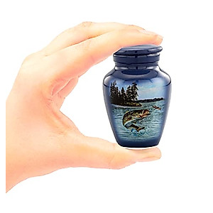 Immortal Memories Bass Fishing Keepsake Urn - Bass Fish Keepsake Cremation Urn for Ashes - Mini Fishing Urn - Handcrafted Bass Fish Sharing Urn Blue BU-K 0