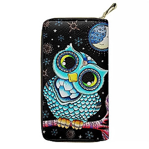 Biyejit Owl Print Women Travel Wallet Long Coin Purse Clutch Cell Phone Case Gift for Girls