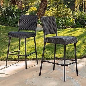 GDF Studio Sandy Point Patio Furniture ~ Wicker Outdoor Bar Stool (Set of 2)