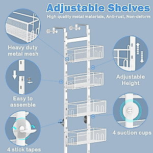 Emmalee Over the Door Pantry Organizer, 6-Tier Hanging Spice Rack with Adjustable Hooks Detachable Frame, Space Saving Door Organizer for Kitchen, Storage Room, Bathroom, Bedroom (6 Tier, White)