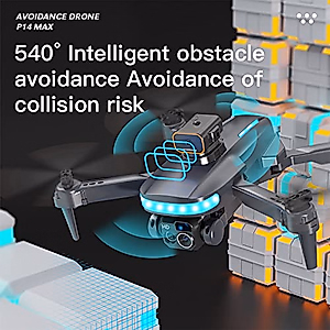 P14 Pro Compact & Foldable Mini Wireless Drone - Dual 4K HD FPV Camera - Intelligent 360° Obstacle Avoidance - WIFI VR RC Drone Quadcopter Circle Fly, Route Fly, Altitude Hold, Headless Mode (Black)