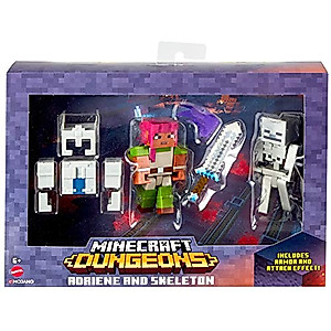 Mattel Minecraft Dungeons 3.25-in Figures 2-Pk Battle Figures, Adriene and Skeleton with Battle Accessories Age 6 and Older