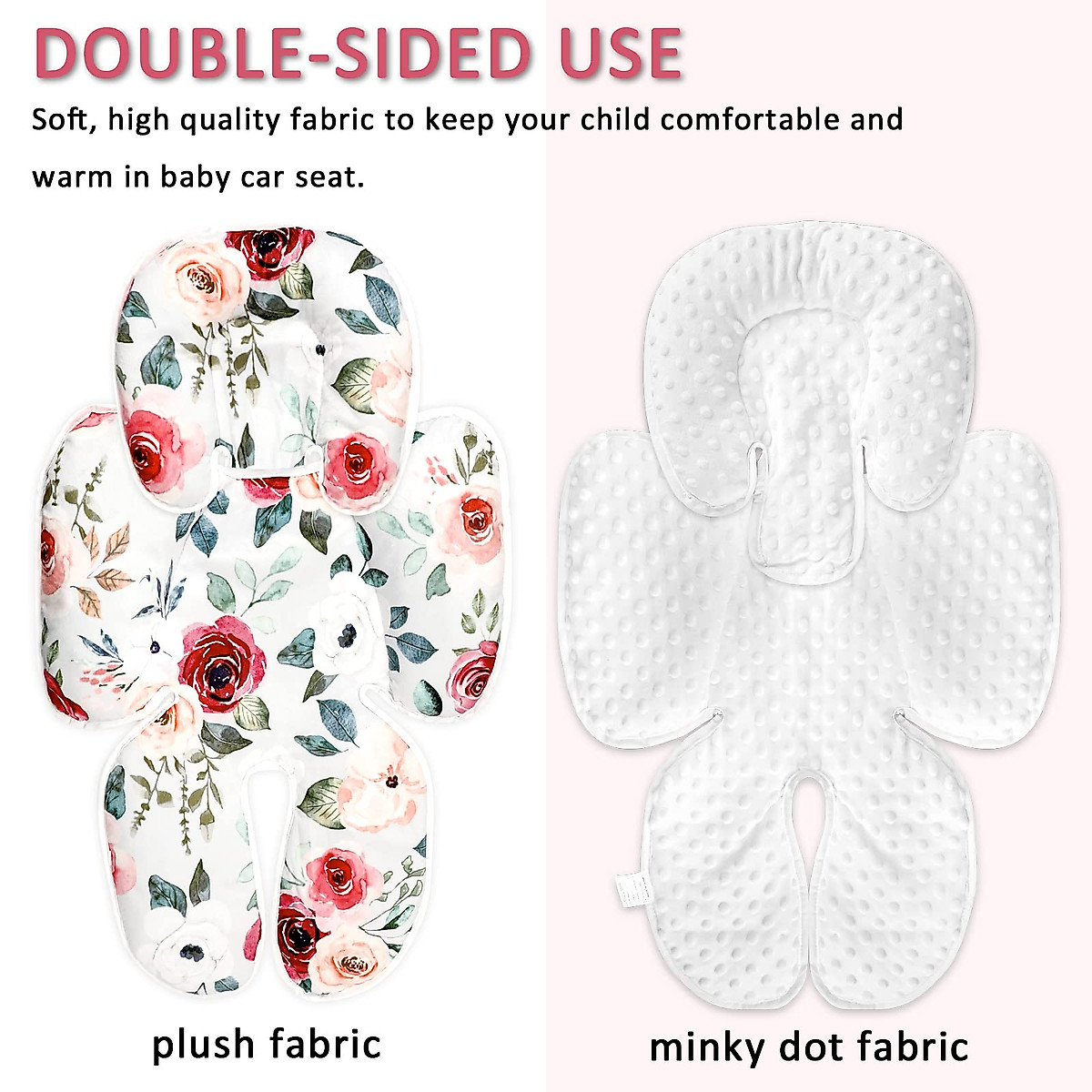 CARUILI 2-in-1 Infant Car Seat Insert for Newborn, Car Seat Head Support Baby Girls Boys, Extra Soft Preemie Carseat Head Support Cushion Pillow for Baby Car Seats, Strollers, Bouncers, Floral