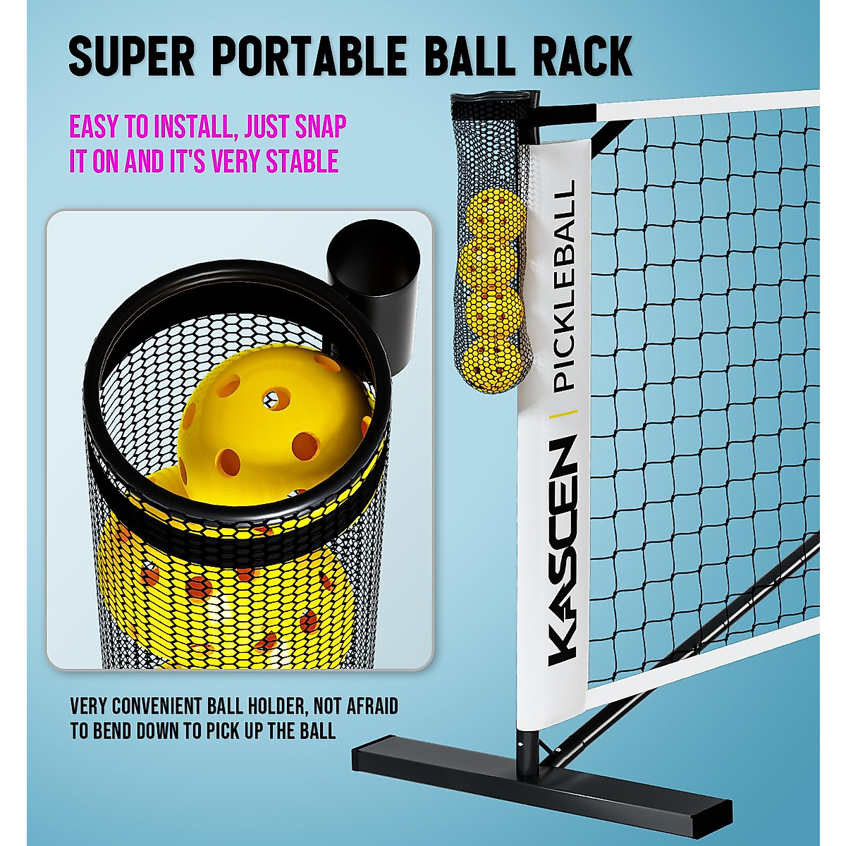 Pickleball Net - 22 FT USAPA Regulation Size Portable Pickleball Net, Pickle Ball Net with Exclusive Ball Holder, 4 Pickleballs & Carry Bag, Pickle Ball Net for Outdoor Indoor Driveway Backyard White