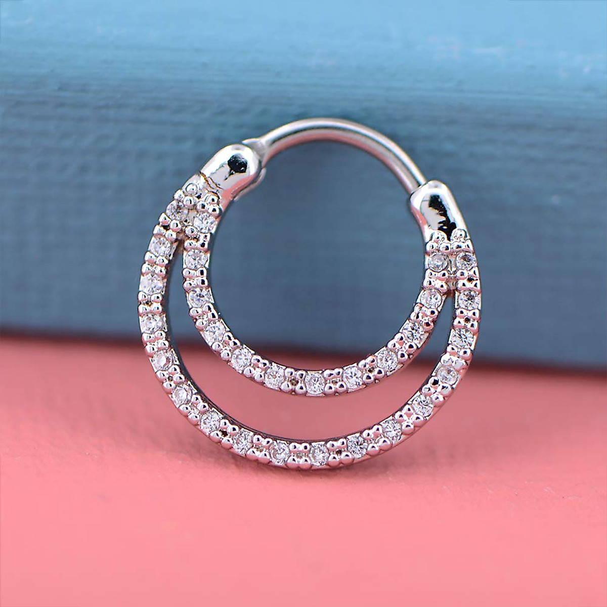 OUFER 16G Daith Septum Rings Unique Design Clear CZ Paved 316L Stainless Steel Daith Helix Earrings Septum Piercing Jewelry