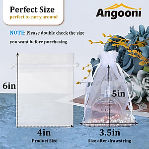Angooni 100PCS 4x6 Inch Organza Gift Bags for Jewelry Party Wedding Favor, Premium Sheer Gift Drawstring Pouch Candy Bags(White)