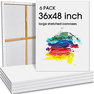 Sherr 3 Pcs 48 x 36 Inch Large Canvas for Painting Cotton Stretched Canvas Blank White Canvases Triple Primed Painting Canvas Profile Blank Canvases for Watercolor Acrylics Oil Painting
