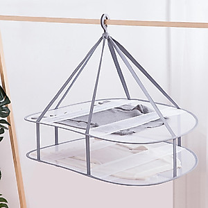 WEISGJA 2 Tier Folding Mesh Clothes Drying Rack with Internal Fixation Stackable Sweater Drying Rack Portable Hanging Laundry Rack for Sweater,T-Shirt,Delicates,Swimsuit (1 Pack)