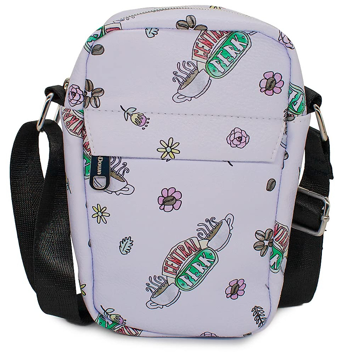 Buckle Down Friends Bag, Crossbody, Central Perk Logo & Flowers, White, Vegan Leather