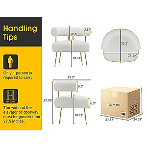 Dewhut Mid Century Sherpa Boucle Accent Chair, Round Upholstered Barrel Arm Chair for Small Spaces, Fluffy Side Corner Sofa Armchair for Living Room, Bedroom, Vanity, Office, Reading Nook(Cream White)