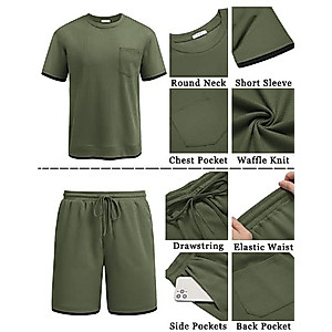 COOFANDY Men's Waffle Shirt and Shorts Set 2 Piece Outfits Casual Summer Tracksuits Set with Pockets
